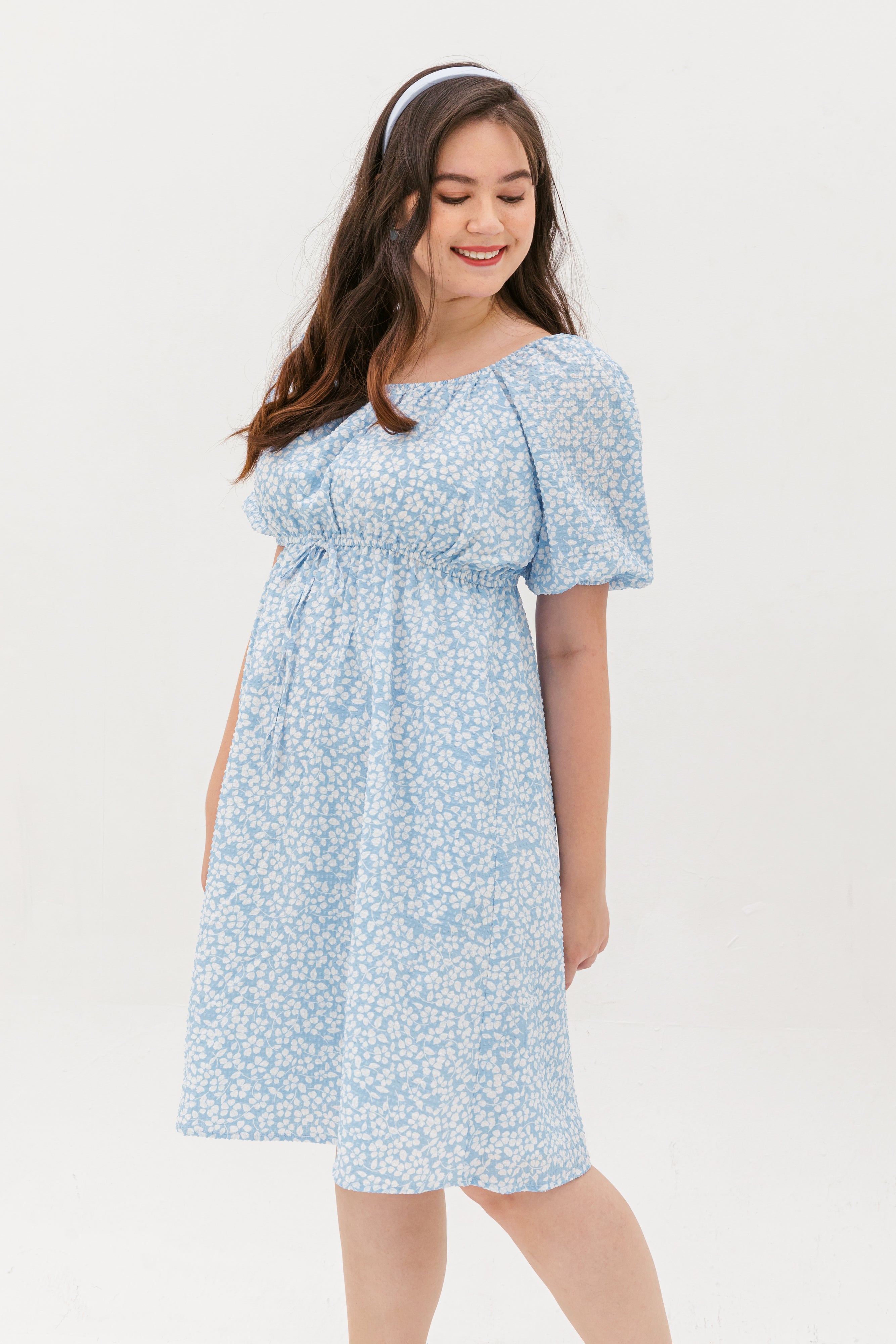 Sophia Textured Tie Dress In Sweet Blue – LaineCurve