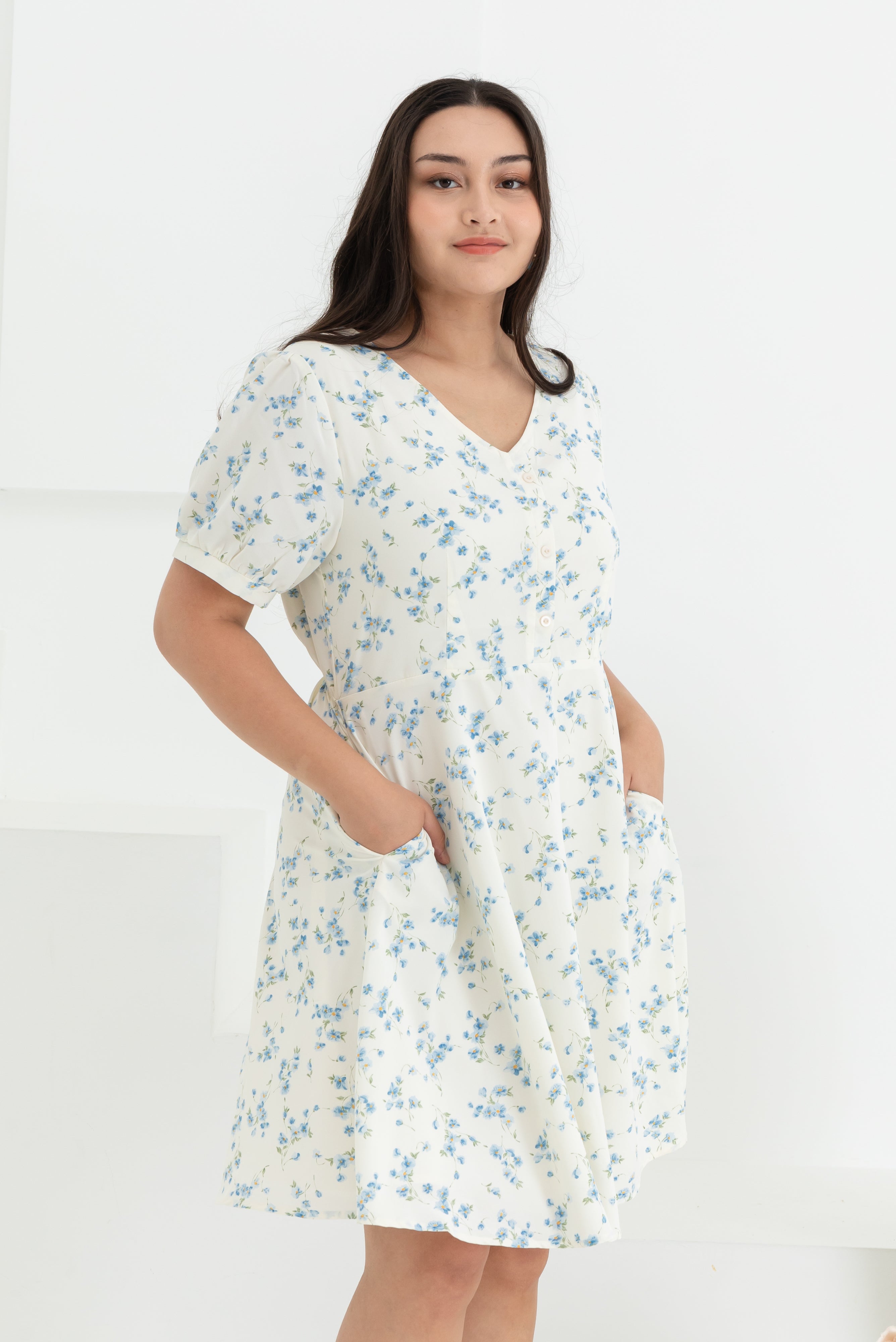 Ariel Floral Button Dress In White – LaineCurve