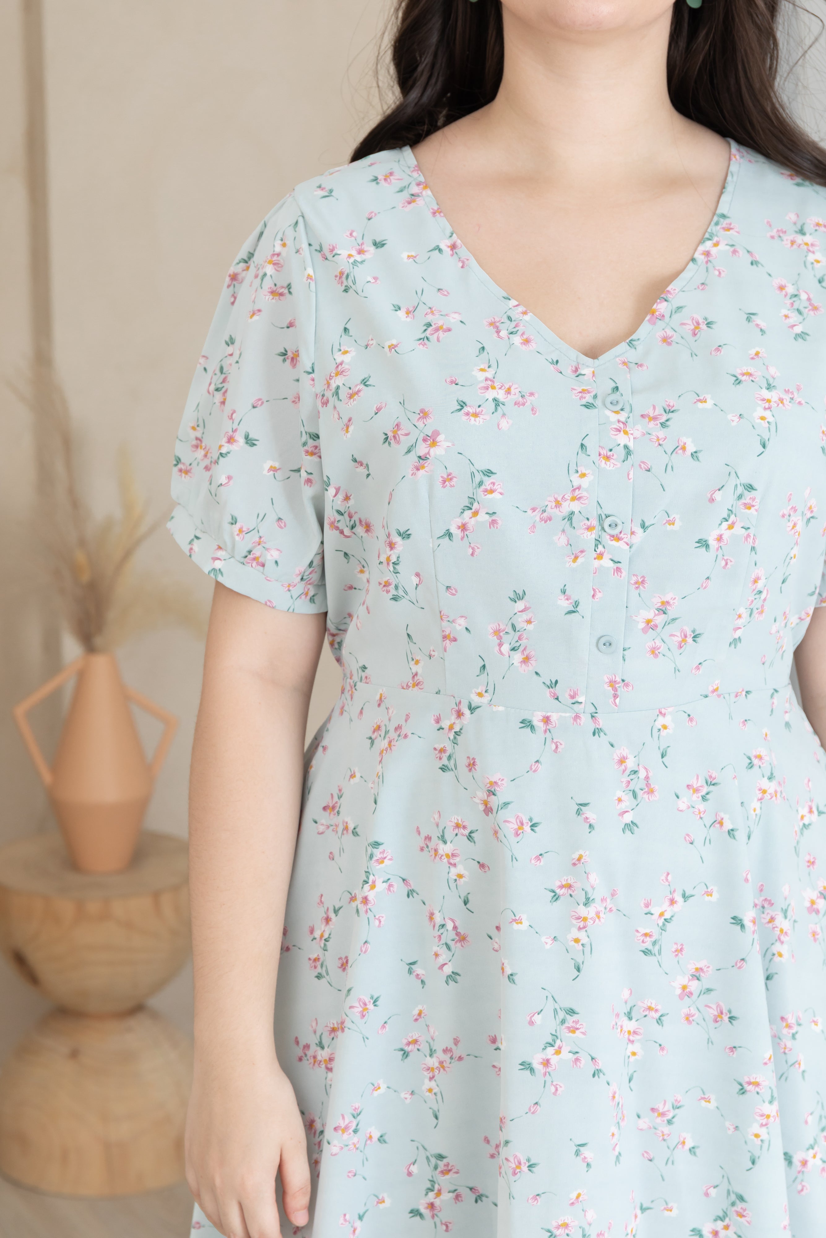 Ariel Floral Button Dress In Blue – LaineCurve