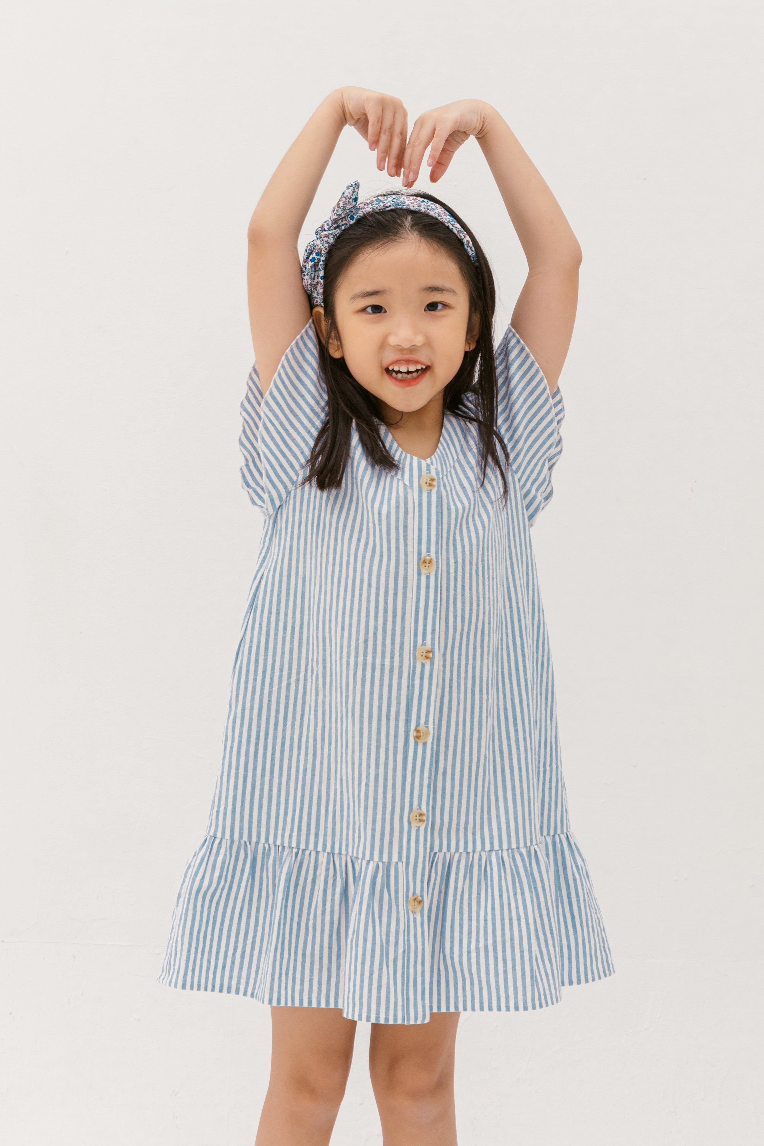 Emma Fluted Hem Dress In Blue Stripes – LaineCurve