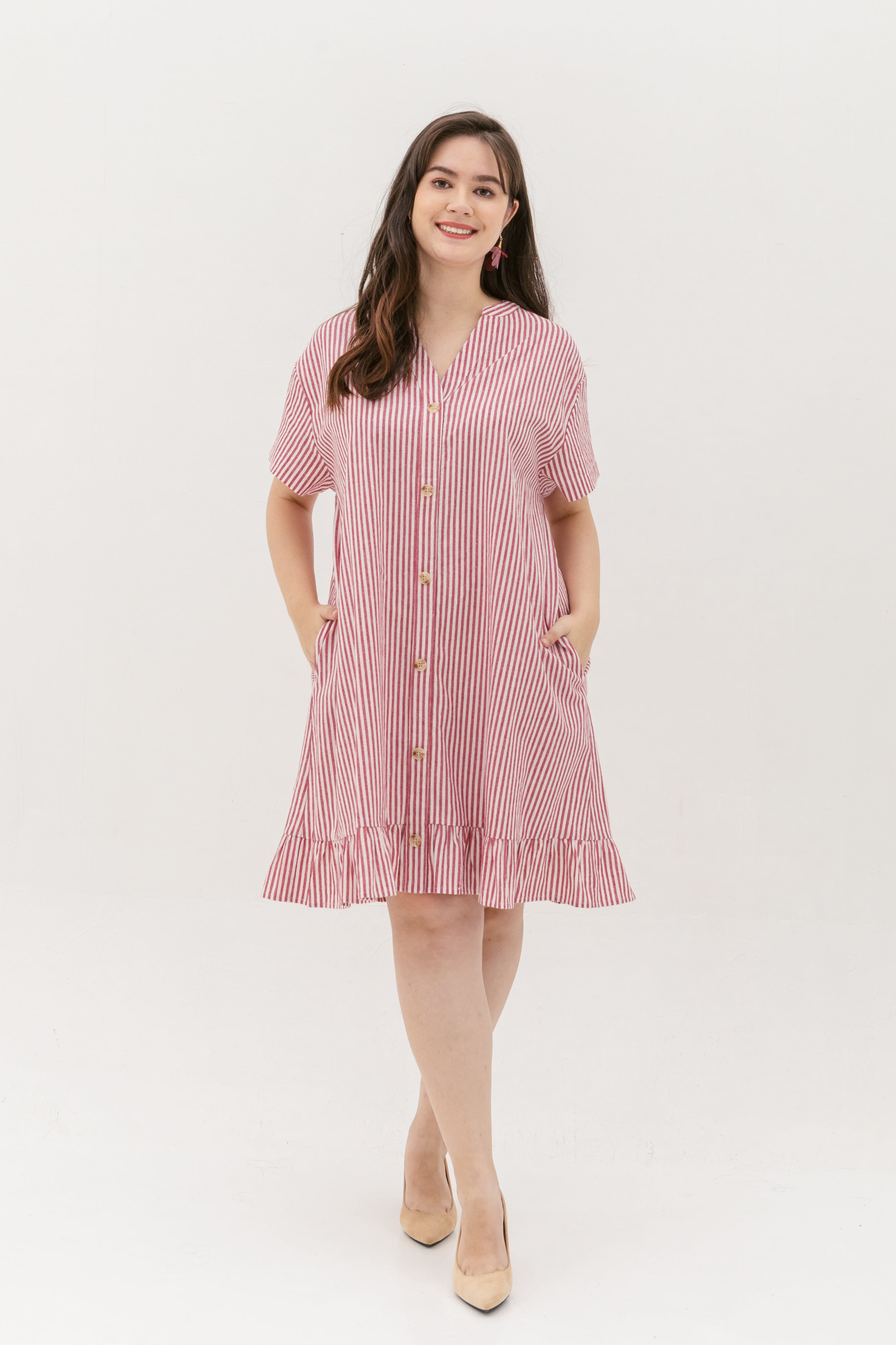 Elizabeth Fluted Hem Dress In Red Stripes – LaineCurve